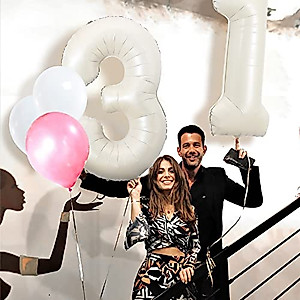 MJartoria Bundle 40 Inch Cream White 31 Number Balloons 31st Birthday Foil Balloon Large Digital Balloon for Birthday Party Wedding Anniversary Baby Shower Decorations