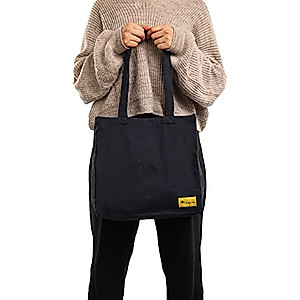 JOORY Premium Cotton Canvas Tote Bag with 6 Internal Pockets – Washable Heavy-Duty Cotton Canvas Bag with Reinforced Stitching Dark Blue