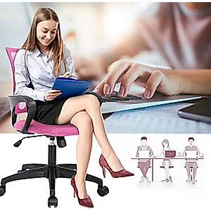 Tffnew Mesh Office Chair Ergonomic Computer Desk Chair Adjustable Home Office Desk Chair with Lumbar Armrest Support Modern Rolling Swivel Chair for Women&Men Adults(Pink)