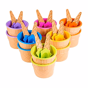 Green Direct Ice Cream Cups with Spoons/Large Plastic Dish with Spoon/Dessert Sundae Frozen Yogurt Bowls Icecream Cup Party Favors Dishes ice crem kits supplies for kids Set of 12
