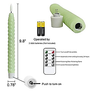 Lasumora Christmas Flameless Taper Candles Flickering with 10-Key Remote, Battery Operated 3D Wick LED Spiral Window Candles 6 Pack Real Wax Wedding Home Birthday Christmas Decor(0.78 X 9.8 Inchs)