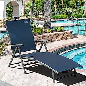 NATURAL EXPRESSIONS Chaise Lounge Outdoor, Aluminum Pool Lounger Chairs Portable Folding Patio Recliner Chair with 7 Position Adjustable Backrest for Beach, Backyard, Poolside,Lawn Supports 300 lbs