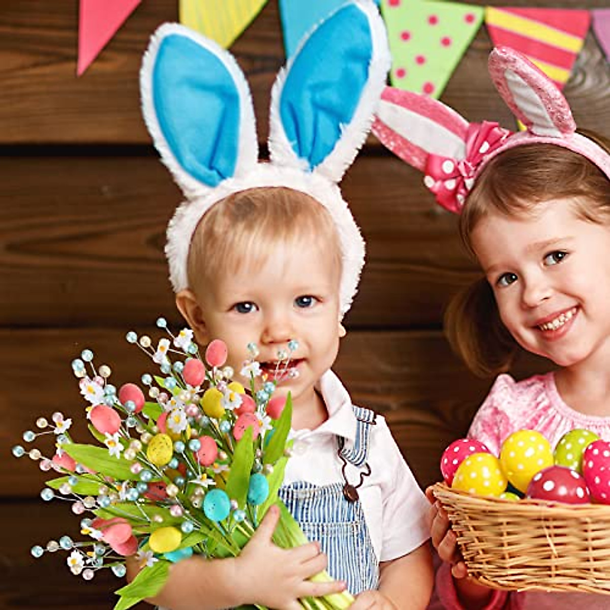 6 Pack Artificial Easter Flower Easter Spray with Easter Eggs and Berries Decorative Spring Floral Stems Speckled Easter Picks Branches for Floral Arrangement Centerpiece Wreath Decoration
