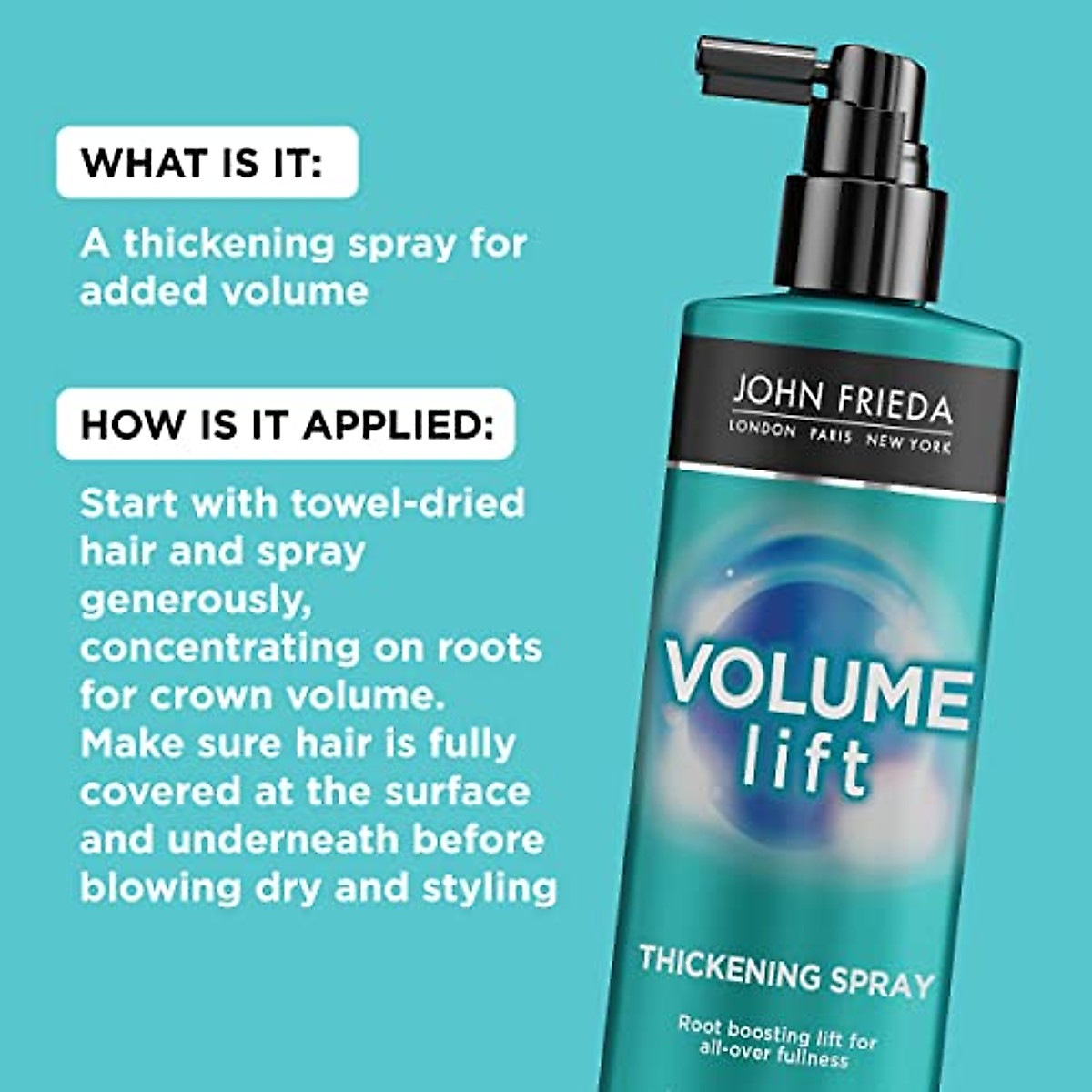 John Frieda Volume Lift Thickening Spray for Natural Fullness, 6 Ounces, Fine or Flat Hair Root Booster Spray with Air-Silk Technology