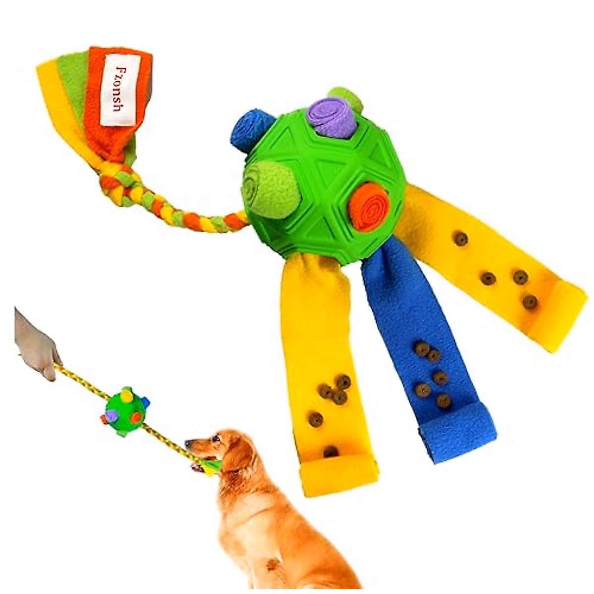 Fzonsh Snuffle Ball for Dogs Small to MediumBreed with Interactive Bite Resistant Rope, Interactive Puzzle Dog Toys Snuffle Ball Encourages Natural Foraging Skills for Training