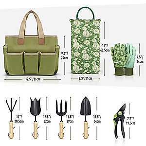 Colwelt Garden Tools Set, 8 Piece, Heavy Duty Gardening Tools with Wooden Handle, Including Garden Tote, Kneeling Pad, Gloves, Pruner, Trowel, Tulip Trowel, Cultivator - Gardening Gifts for Women Men