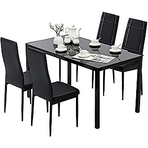 nozama Black PU Leather Dining Chairs 2 Pcs Modern High Back Chairs Set of 2 Kitchen Chairs Upholstered Dining Chairs for Kitchen Living Room with Padded Seat Foot Cap Protection (2, Black)