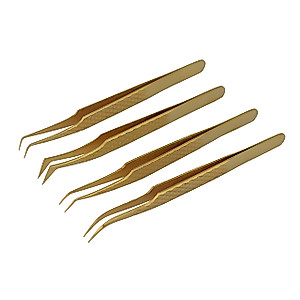 Eyelatic Lash Tweezers, Eyelash Extension Tweezers Set of 4 Volume Tweezers False Eyelash Applicator For Light Volume or Mega Volume Fans Lash Extension Golden