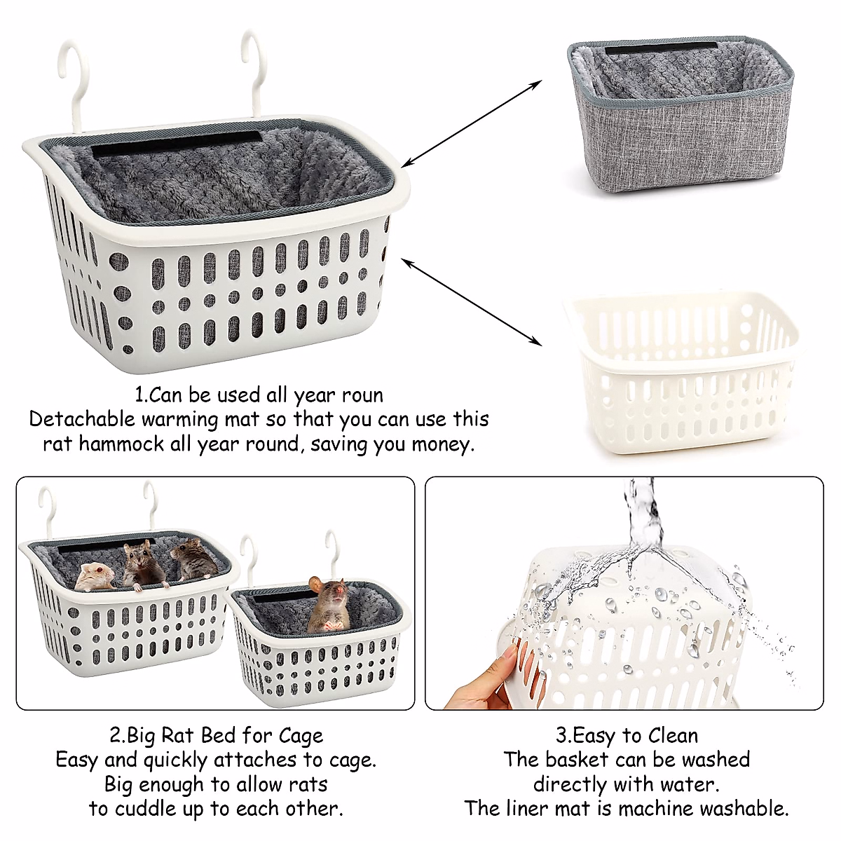 tangtty Ferret Rat Hammock 2 PCS Ferret Cage Accessories Washable Rat Hammock on Ferret Cage Soft Hiding Playing Sleeping Guinea Pig Hammock for Ferrets, Rat, Sugar Glider, Squirrel, Guinea Pig.