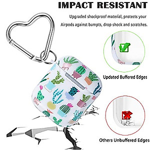 Airpods Case Cover, Olytop Cute Cactus Airpods 2nd 1st Generation Protective Case Cover Hard Skin iPods 2/1 Cover Women Girl for Apple Airpods 2nd 1st Gen with Keychain -Cactus