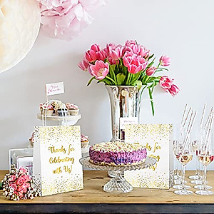 MIMIND 36 Pieces Wedding Welcome Gift Bags for Hotel Guests, Thanks for Celebrating with Us Gold Foil Party Favor Bags with Handles for Wedding, Birthday, Baby Shower (White, 10 x 8 x 3 Inches)