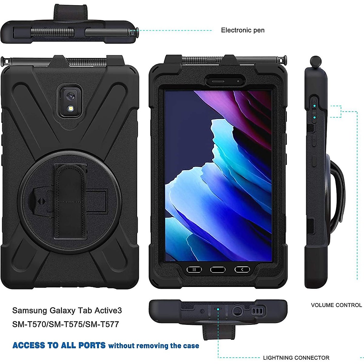 DreamerX for Samsung Galaxy Tab Active 3/Active5 8.0 Case, Hybrid Shockproof Rugged Drop Protective Case with Stand Handle Hand/Shoulder Strap for Galaxy Tab Active5 8" 2024, Active3 8" 2020, Black