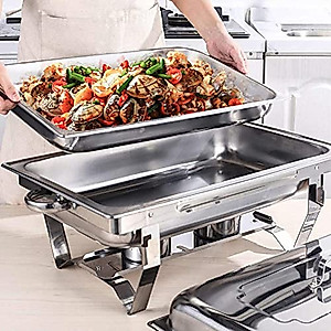 UZOURI Stainless Steel Chafing Dish Sets, 11L Rectangle Chafing Dish Set Food Warmer Buffet with Food Pans Fuel Holders, for Buffet Catering Kitchen Party