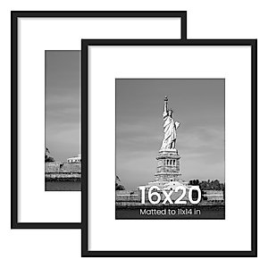 ENJOYBASICS 16x20 Picture Frame, Display Poster 11x14 with Mat or 16 x 20 Without, Wall Gallery Photo Frames, Black, 2 Pack