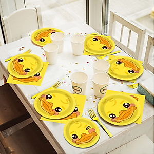 gisgfim 96 Pcs Duck Plates and Napkins Party Supplies Duck Themed Party Tableware Set Duck Birthday Party Decorations Favors for Kids Birthday Baby Shower Serves 24 Guests