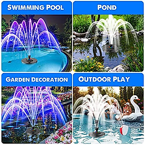 Yzert Pond Fountain Pump with 12 LED Lights, 32.8ft Power Cord Adapter 6W Outdoor Pool Fountains with 2-Tier Floating Water Garden Fountain for Garden Ponds Pool Outdoor Play