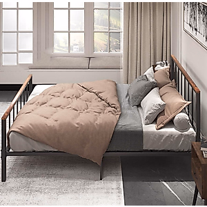 RIDFY Queen Size Metal Bed Frame with Headboard and Footboard,84" Sturdy Platform Bed Frame with Storage Space,Black Bed Frame Bearing 660lbs,No Box Spring Needed,Easy to Assemble, No Noise