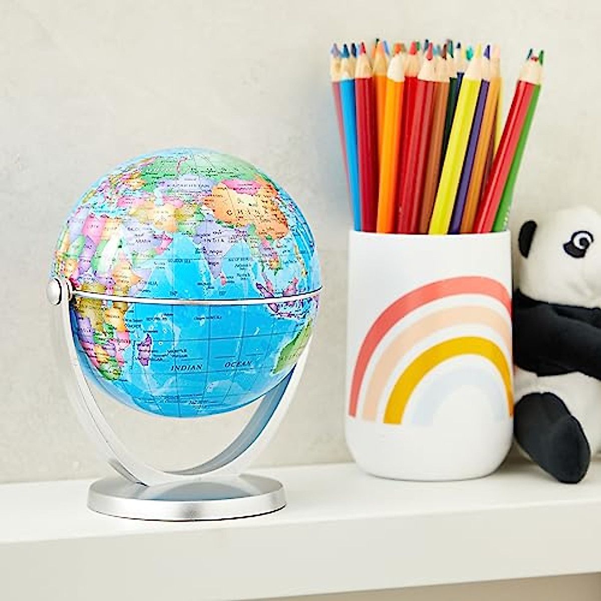 Juvale Spinning World Globe with Stand for Kids Learning, Classroom Desk, Students, Geography (4 in)