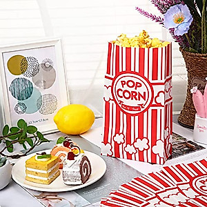 Movie Night Paper Popcorn Bags 2 oz Flat Bottom Popcorn Boxes Red and White Popcorn Container Disposable Popcorn Sleeve Large Popcorn Bucket for Retro Movie Themed Party Carnival Supplies(200 Pieces)