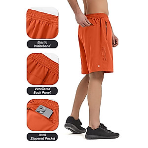 HIFEOS Mens Athletic Shorts -Running, Tennis Gym Workout Shorts for Men 5"/7"/9"- Comfort, Lightweight, 3 Zippered Pockets Orange