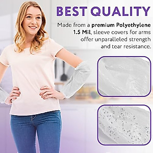 AMZ White Disposable Arm Sleeves, 18 Inches. 100 Pack Disposable Sleeve Protectors for Arms. 1.5 Mil PE Waterproof Sleeve for Arm. Unisex Disposable Protective Sleeves for Arms