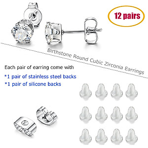 Jstyle Hypoallergenic Stud Earrings for Women Men Surgical Stainless Steel Birthstone Earrings Studs Colorful Cubic Zirconia Earrings Set Womens small Stud Post Earrings for Sensitive Ears