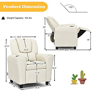 HONEY JOY Kids Recliner, 2-in-1 Toddler Armrest Sofa Couch with Cup Holders, Adjustable Footrest, PU Leather, Child-Size Recliner Chair for Boys Girls Age 3+ (Beige)