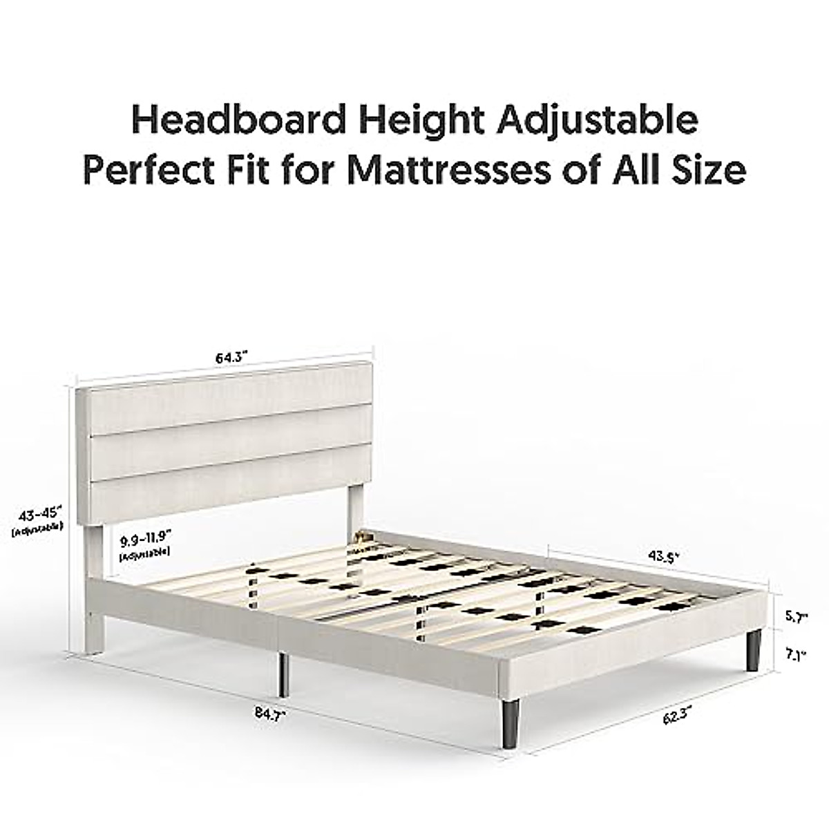 BONSOIR Queen Size Beige Color Modern Low Profile Upholstered Bed Frame with Tufted Headboard