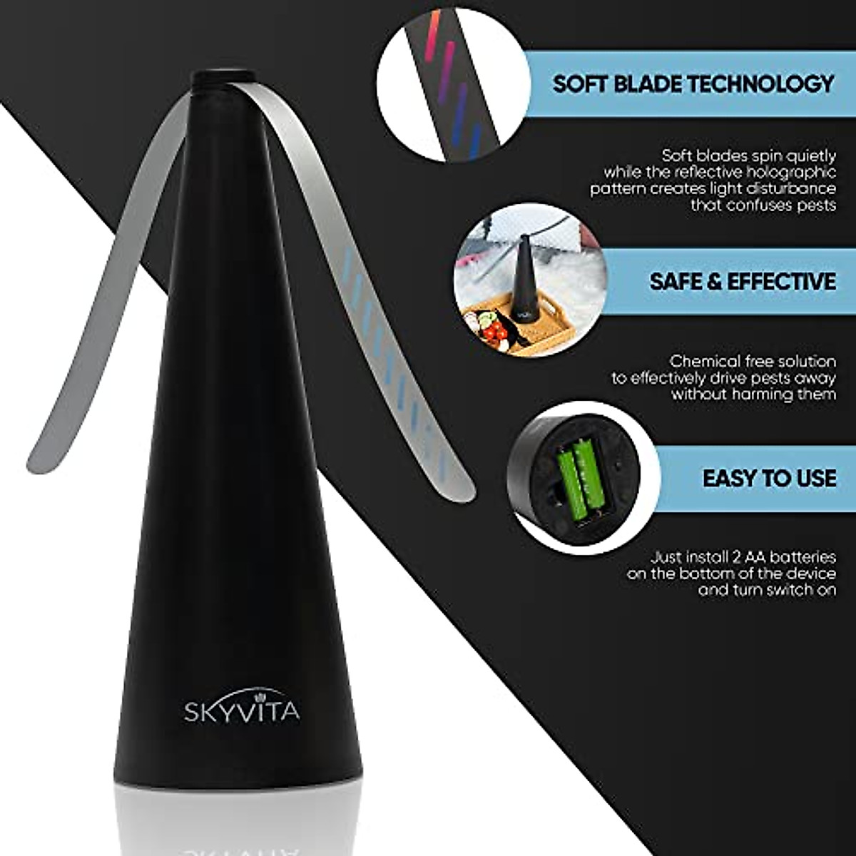 SkyVita Fly Fan For Tables, Indoor Outdoor Bug Fan Great For Restaurants, Picnics, BBQ's To Keep Flies Away - Portable Fly Fan for Outdoor Tables (2 Pack)