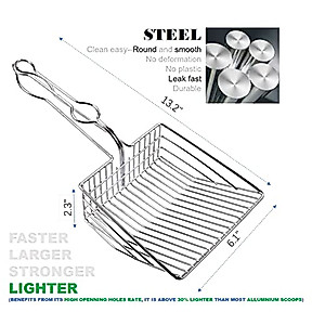 Qualiall All Metal Litter Scoop, Solid Metal Sifter, Cat Litter Scoop Metal Jumbo, Cat Urine Scoop, Litter Scooper with Holder, Litter Scooper Holder, Jumbo Cat Litter Scoop Sifter Scooper Holder