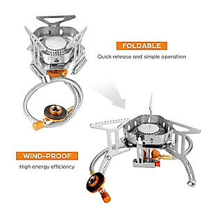 Odoland 3500W Windproof Camp Stove Camping Gas Stove with Fuel Canister Adapter, Piezo Ignition, Carry Case, Portable Collapsible Stove Burner for Outdoor Backpacking Hiking and Picnic