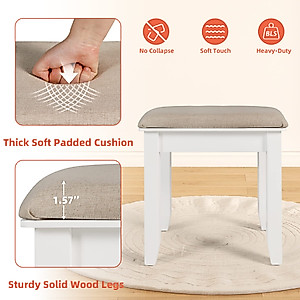 AODAILIHB Vanity Desk with Mirror and Lights, 35" Makeup Vanity Dressing Table with Vanity Stool/2 Drawers/Open Shelves/3 Color Lighting Modes & Brightness Bedroom Furniture (White)