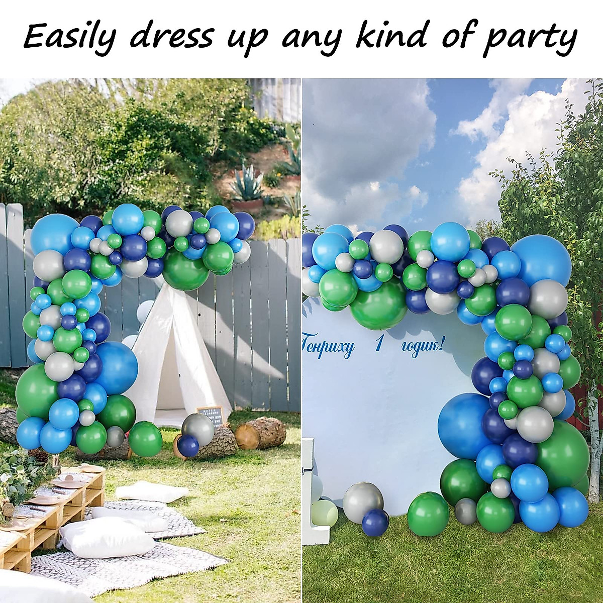 Blue and Green Balloon Garland Kit Dark Green Navy Blue Dark Blue Balloons Arch with Ribbon for Boy Girl Jungle Theme Party Birthday Baby Shower Wedding Graduation Anniversary Background Decorations