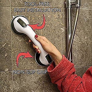 FChome Shower Wall Suction Cup Grab Bars,12 Inches Shower Handle Bar Offers Safe Grip with Strong Hold Suction Cup for Safety Grip Grab in Bathroom,Gray