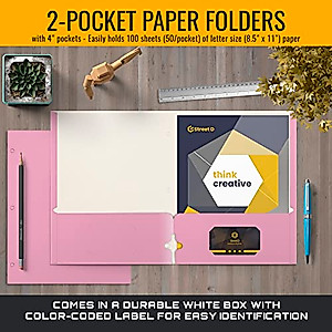 Two Pocket Portfolio Folders, 50-Pack, Pink, Letter Size Paper Folders, by Better Office Products, 50 Pieces, Pink