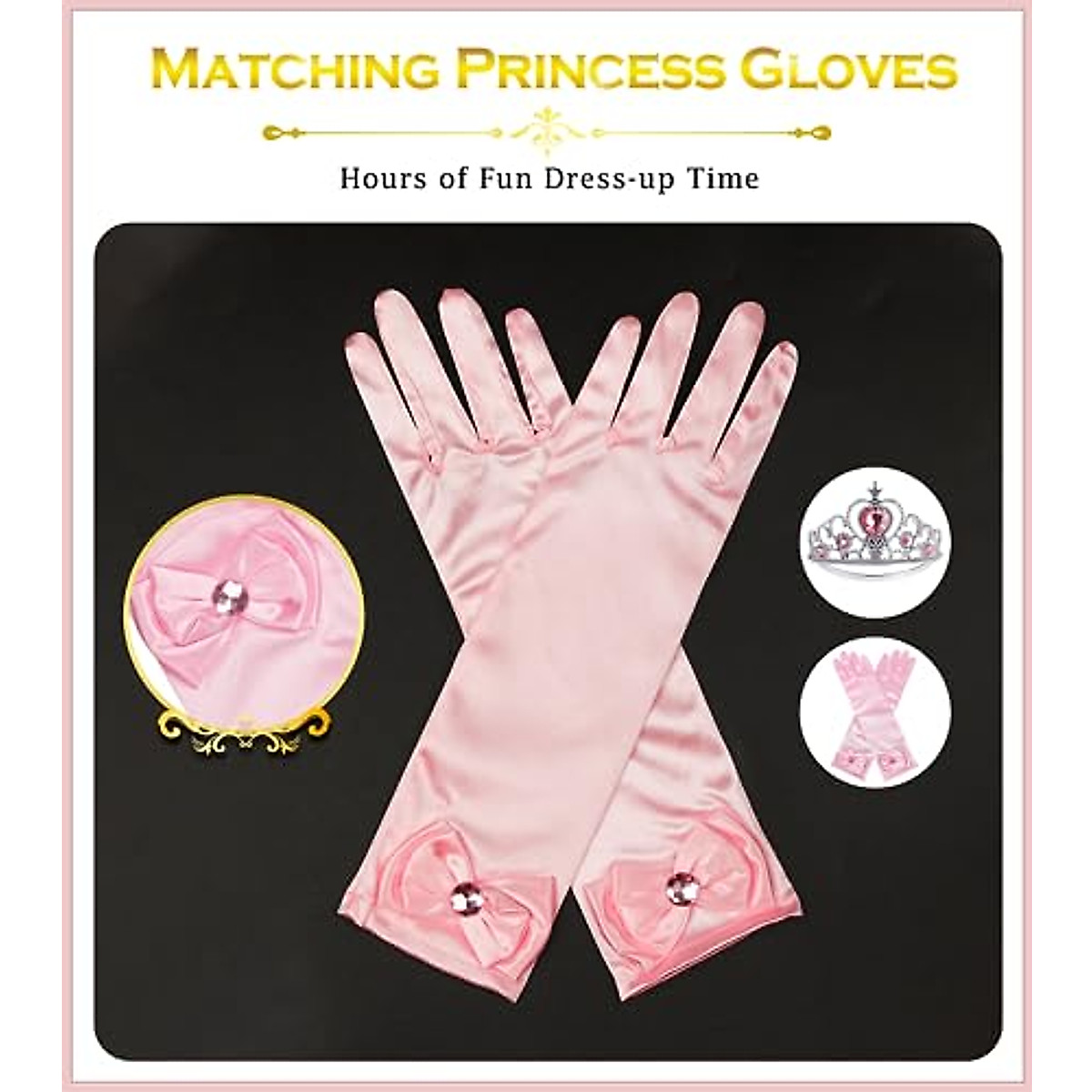 BIBUTY Princess Dress Up Accessories Princess Crown for Little Girls, 10pcs Princess Jewelry Set with Girls Tutu Skirt Princess Gloves Tiara Wand, Costume Set Toy Gift for 3 4 5 6 Year Toddler Girls