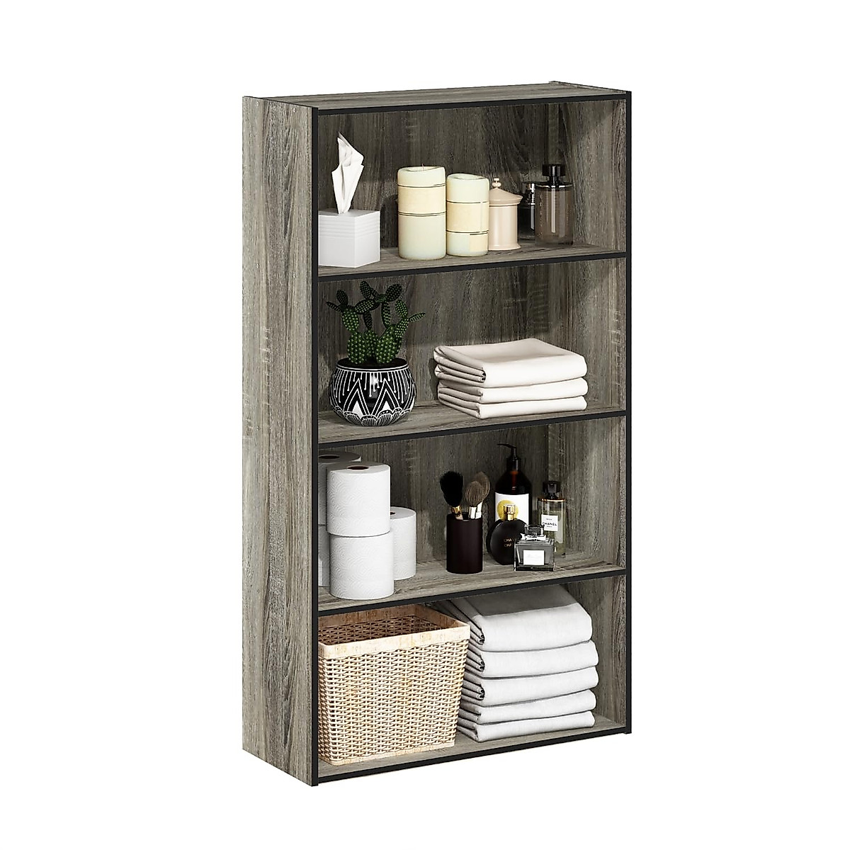 Furinno Pasir 4 Tier Open Shelf, French Oak Grey