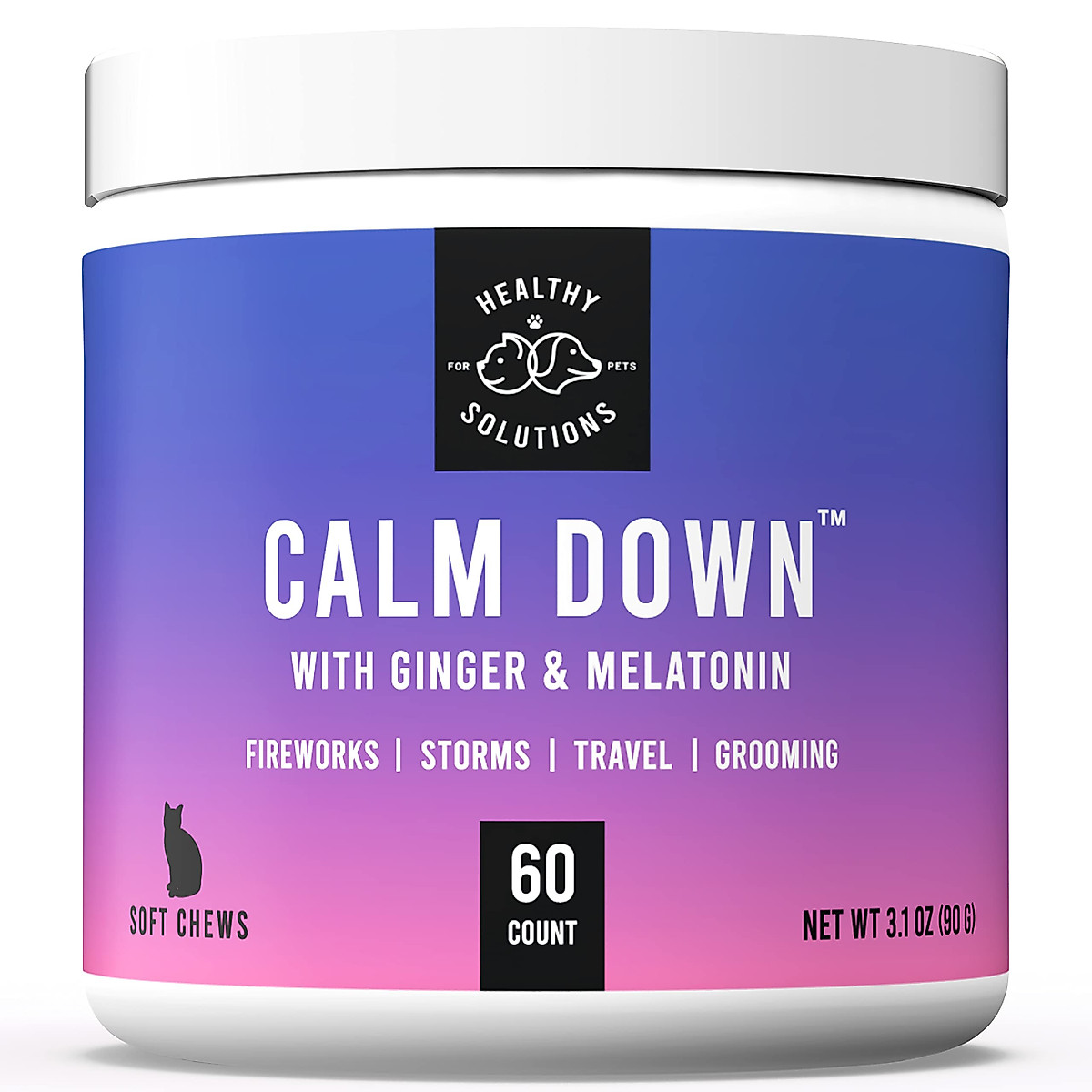 Calming Chews for Cats - Cat Calming Treats for Anxiety, Stress Relief Aid, Storms, Grooming, Fireworks, Separation, Travel, & Motion Sickness - Made in USA (60 Soft Chews- Cat)