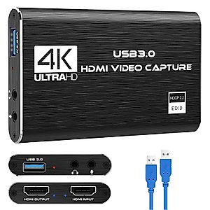 Wiistar USB Video Capture Card 1080P60FPS HDMI to USB 3.0 Audio Video Capture Device with 3.5mm Audio Out and MIC Support HDMI Loopout Game Recorder for PS4 Live Streaming