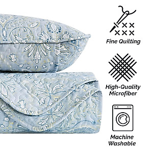 Southshore Fine Living, Inc. Boho Quilt Set, Lightweight Bedspread, Summer Coverlet, 3-Piece Paisley Bedding Set with Two Matching Pillow Shams, California/King Quilts, Blue Paisley
