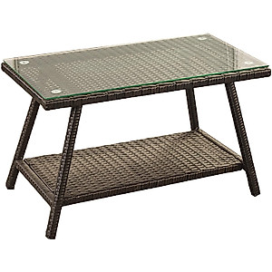 STP-Y4 Pieces Outdoor Patio Furniture Set All-Weather Wicker Sofa Set Rattan Chair with Tempered Glass Table, Cushioned Seats Conversation Sets, Blue (Color : Beige)