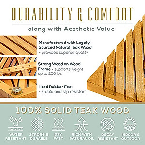 Teak Bath Mat - Natural Teak Shower Mat for Bathroom, Sauna, Pool, Hot Tub and RV Outdoor Shower Mat - 24in x 16in (Stripes)