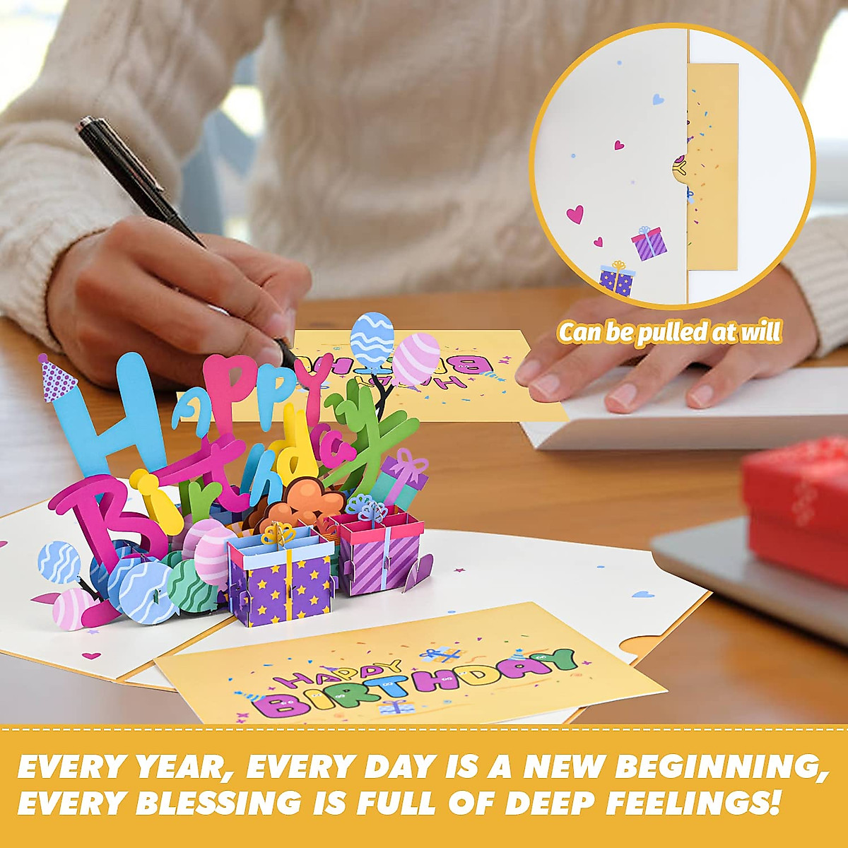 Oalushf Pop Up Cards, 3D Alphabet Happy Birthday Card with Envelopes and Note Tag, Greeting Cards Birthday Gifts for Women and Men (5 * 7)