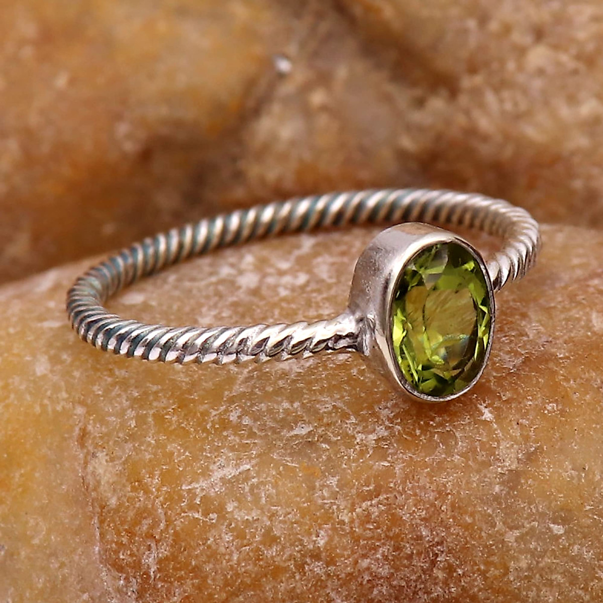 Silver Band Solid 925 Sterling Silver Peridot Gemstone Ring Handmade for Women by Goyal Exports SRG337E (US-9)