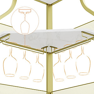 GAOMON Wine Corner Cabinet with Removable Wine Rack, Wine Cabinet and Wine Glass Bar Cabinet with Glass Rack and Mesh Door, Wine Cabinet with Reasonable Functional Partitioning (Gold)