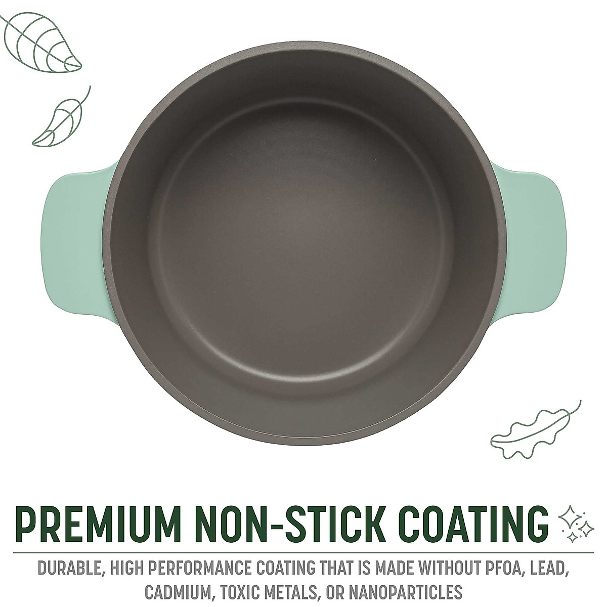 Goodful All-In-One Pot, Multilayer Nonstick, High Performance Cast Dutch Oven With Matching Lid, Roasting Rack And Turner, Made Without PFOA, Dishwasher Safe Cookware, 4.7-Quart, Sage Green