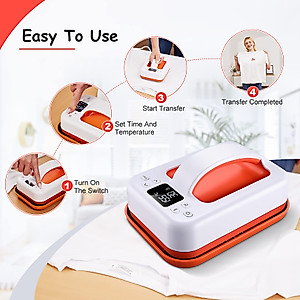 Legooin Heat Press Machine for T-Shirts, 7" × 4.8" Portable Fast Heat-up Easy Press with Precise Temperature Control, Features Insulated Safety Base and Auto-Shut Off, Orange