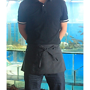 SEW UR LIFE Resist Water 3 Big Pockets Black Waist Server Apron Kitchen Restaurant Bistro Cafe Bar Pub Bakery Unisex Half Aprons for Chef, Baker, Servers, Waitress, Waiter（Thin Straps