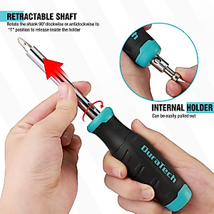 DURATECH Multi-bit Screwdriver Set, 18-in-1 Screwdriver with T-bar and Precision Screwdriver Stored in Shaft, Phillips/Slotted/Torx/Square, Professional All in One Tool Kit for Repairing