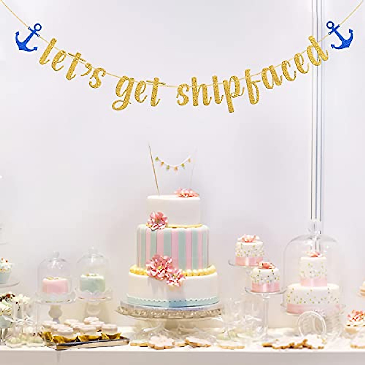 Gold Glitter Let's Get Shipfaced Banner / Nautical Sailor Theme Party Banner / Bachelorette Party Anchor Banner Supplies / Bridal Shower Baby Shower Party Decorations